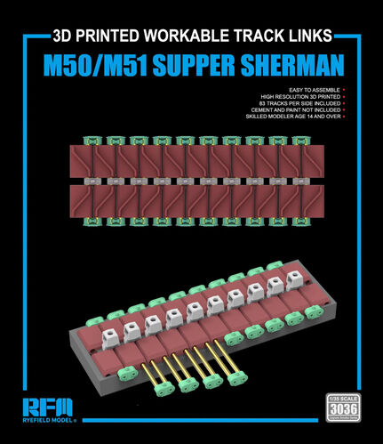NEW! Rye Field Model RM-3036 M50 / M51 Super Sherman - 3D-Printed Workable Tracks