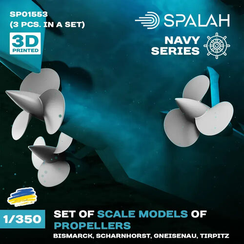NEW! Spalah 01553 Bismarck, Scharnhorst, Gneisenau and Tirpitz - Propellers Set (3 pcs / 3D-Printed)