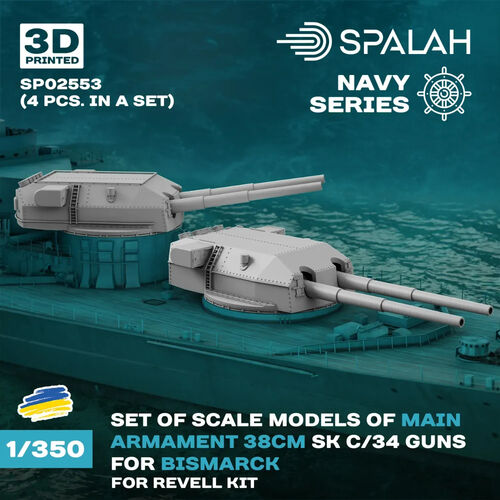 NEW! Spalah 02553 Bismarck - 3D-Printed Main Armament 38 cm SK C/34 (for Revell Kits)