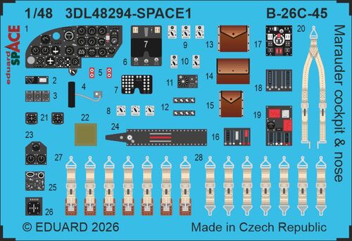 NEW! Eduard 3DL48294 Martin B-26 C-45 Marauder - Cockpit & Nose Space Set (for ICM Kits)