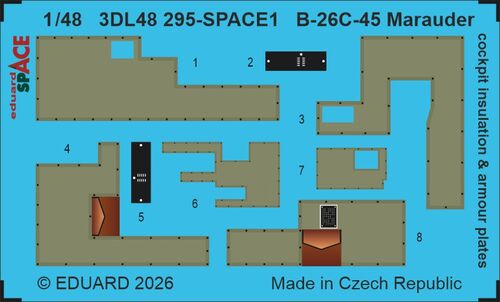 NEW! Eduard 3DL48295 Martin B-26 C-45 Marauder - Cockpit Insulation & Armour Plates Space Set (for ICM Kits)
