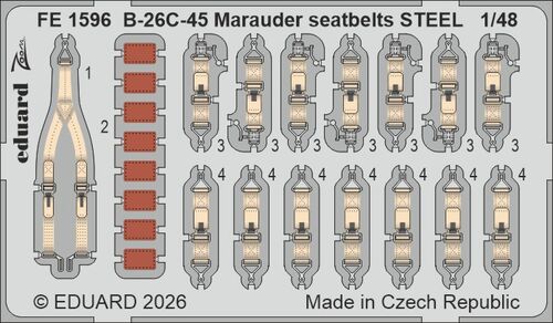 NEW! Eduard FE1596 Martin B-26 C-45 Marauder - Steel Seatbelts Zoom Set (for ICM Kits)