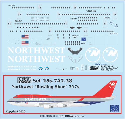 NEW! Draw Decal 25-747-28 Boeing 747 - Northwest "Bowling Shoe"