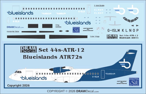 NEW! Draw Decal 44-ATR-12 ATR 72 - Blue Islands