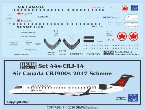 NEW! Draw Decal 44-CRJ-14 Bombardier CRJ900 - Air Canada (2017 Scheme)
