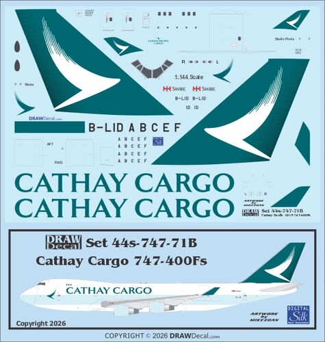NEW! Draw Decal 44-747-71B Boeing 747-400F - Cathay Cargo (2015 Scheme Large Titles)
