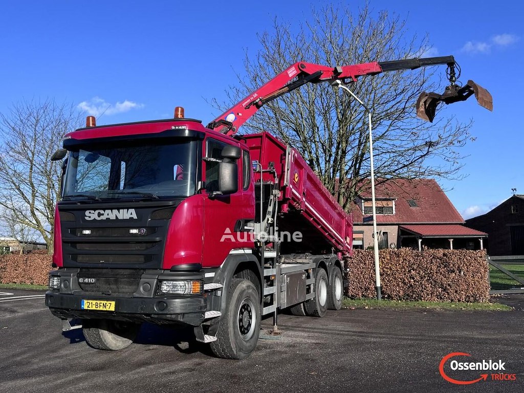 Scania G410 6x6 Euro 6 met 2 zijden kipper en HMF 1643Z2 Kraan kiper