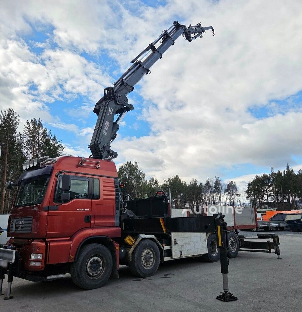 MAN 480 HIAB 800 + JIB HYDRODRIVE 8×4 kamion s ravnom platformom