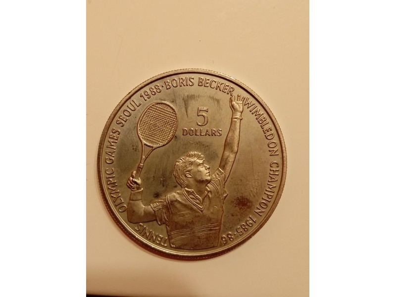 5 dollars 1987g. Boris becker unc