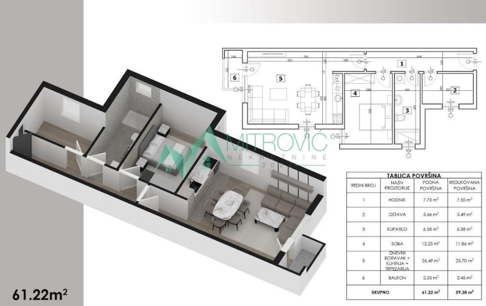 Trosoban stan na prodaju, 59m2, 134.555€