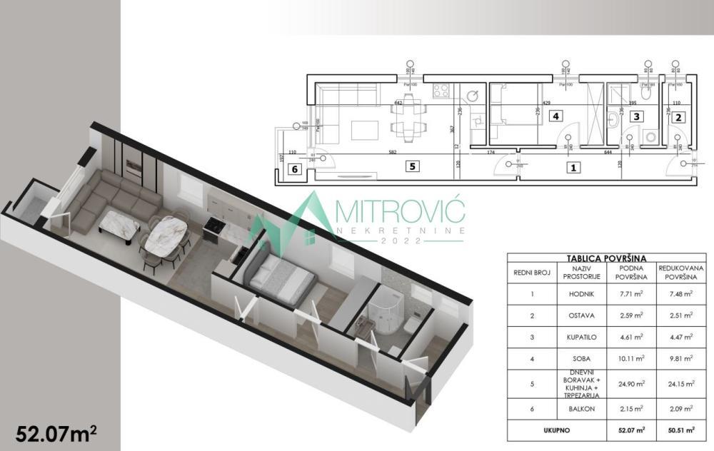 Dvosoban stan na prodaju, 51m2, 114.455€