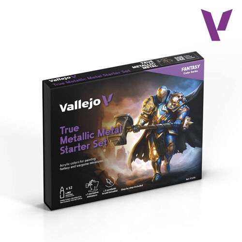 NEW! Vallejo 77272 True Metallic Metal Starter Set (Paints + Brush + Mini + Leaflet)