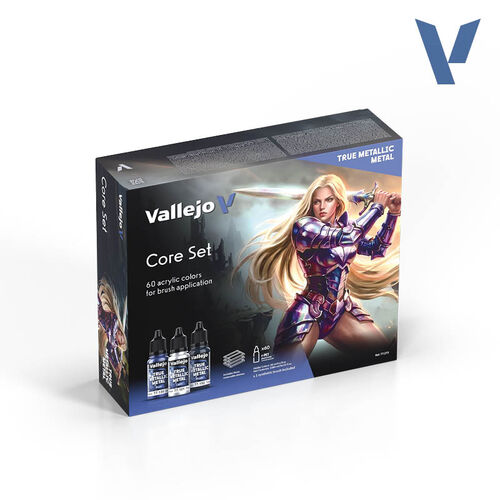 NEW! Vallejo 77273 True Metallic Metal Core Set (Paints + Brush + Guide)