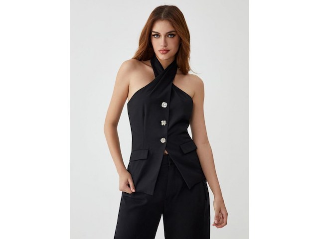 YOZY Crni Halter Prsluk-Top na Vezivanje (XS - L) - NOV
