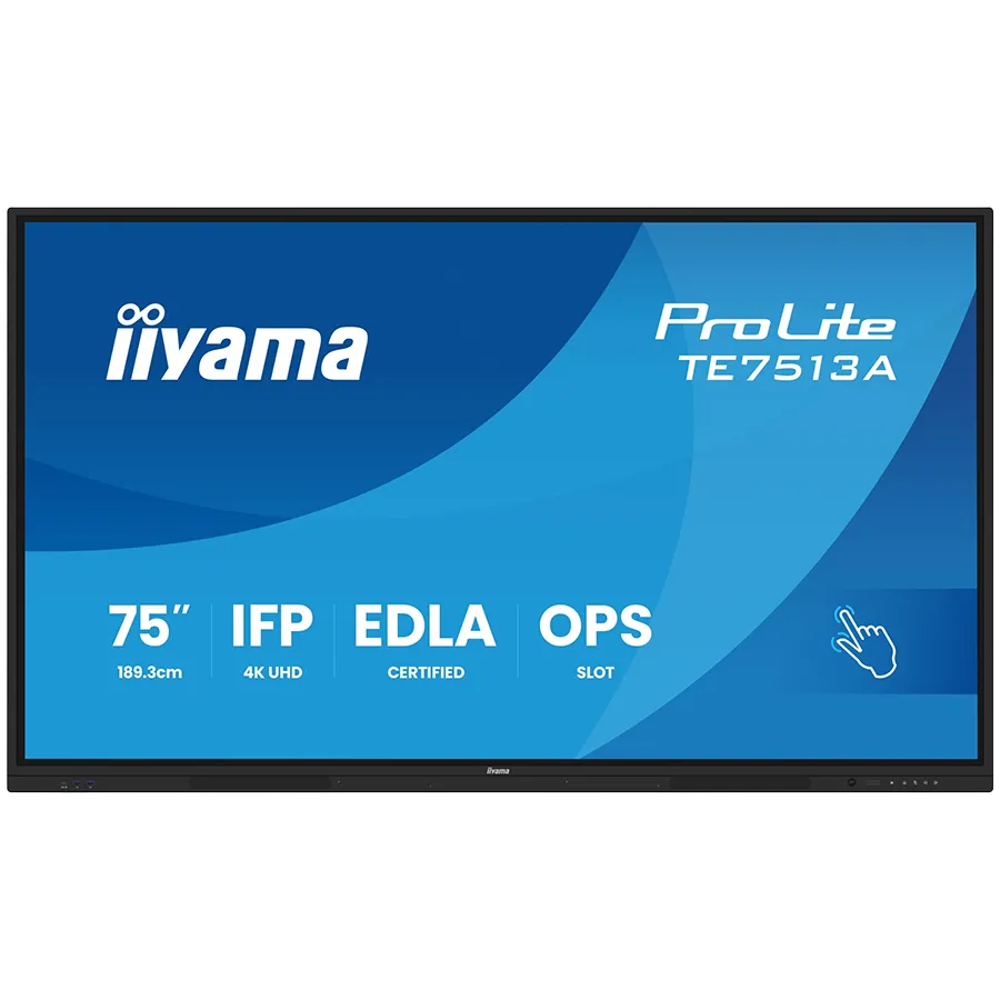 Iiyama Prolite TE7513A-B2AG 75''UHD VA 3840x2160 400cd 1200:1 8ms Android 1, 8/128GB, 40-Points, VGA, HDMI 2x HDMI-out 2x USB-C, Audio mini-jack and Optical Out (S/PDIF), USB Touch Interface, Land...