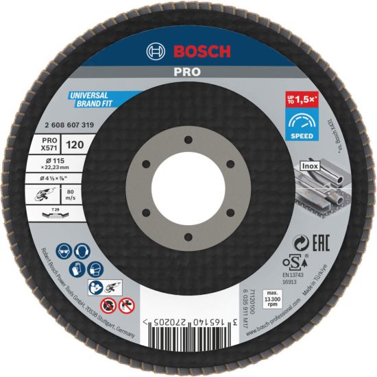 Bosch PRO X571 flap disk 115 mm G120 izvijeni T29 fiberglas oSa (2608607319)