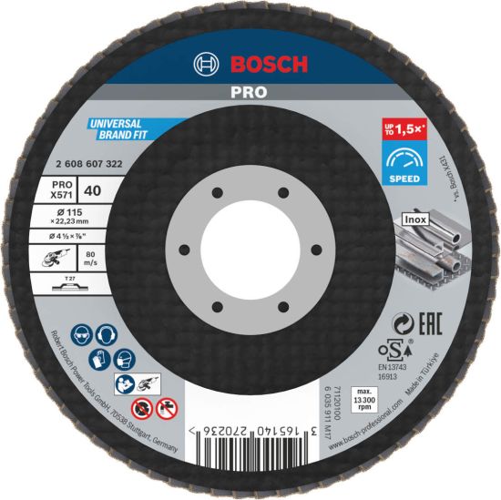 Bosch PRO X571 flap disk 115 mm G40 ravni T27 fiberglas oSa (2608607322)