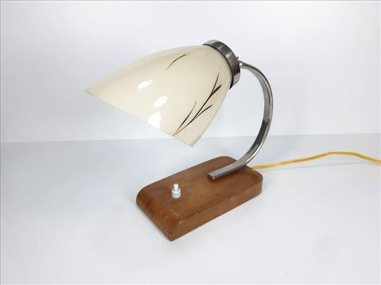 Vintage 70e nocna lampa metal/drvo/staklo