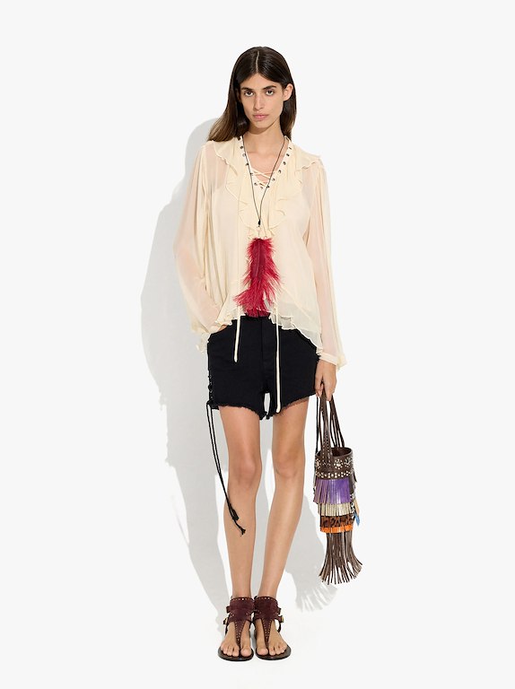 FLOWY BLOUSE WITH RUFFLES AND CROSSED CORD