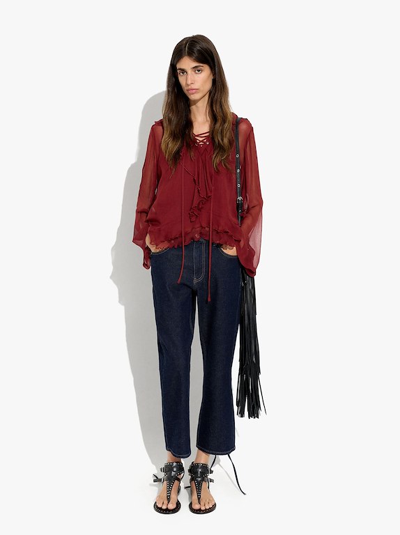 FLOWY BLOUSE WITH RUFFLES AND CROSSED CORD
