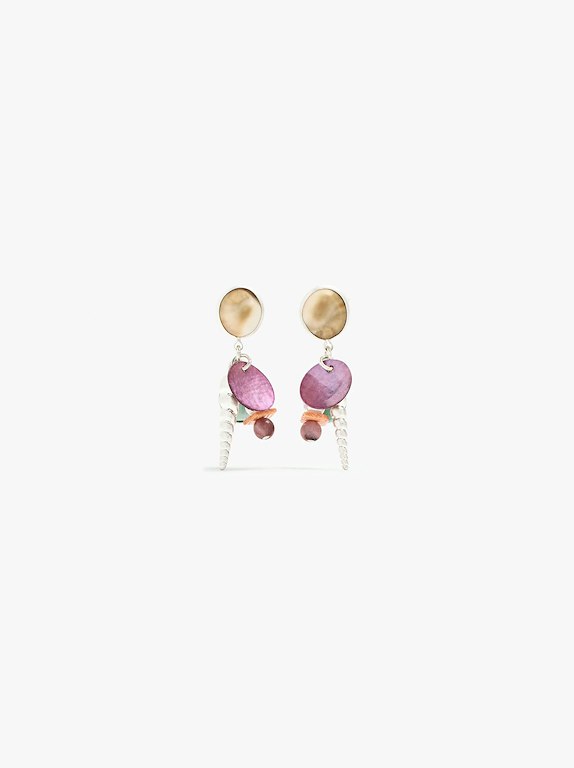 EARRINGS WITH SHELLS AND MULTICOLOR STONES