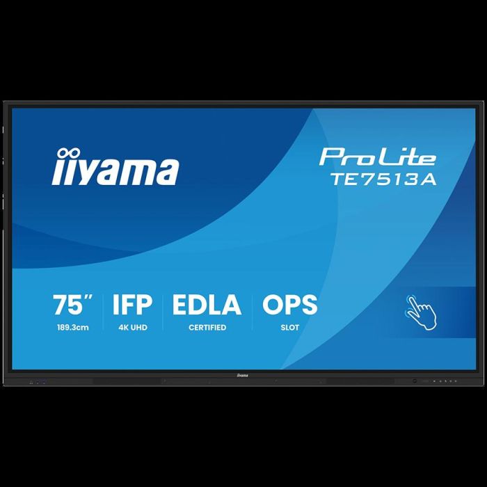 Iiyama Prolite TE7513A-B2AG 75''UHD VA 3840x2160 400cd 1200:1 8ms Android 1, 8/128GB, 40-Points, VGA, HDMI 2x HDMI-out 2x USB-C, Audio mini-jack and Optical Out (S/PDIF), USB Touch Interface, Land...