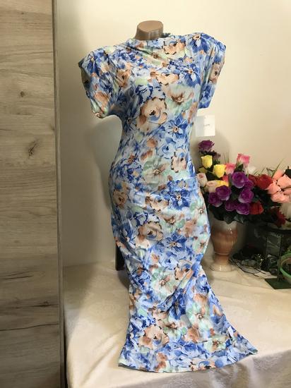 Nova Feng Huan midi plavo cvetna haljina S/M