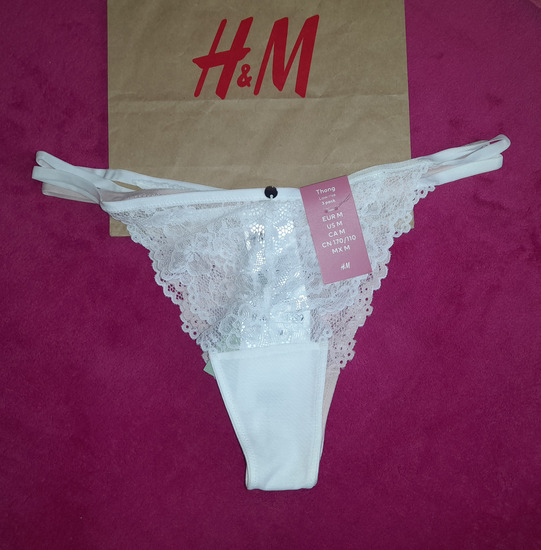 H&M 3kom bele,roze tange cipka NOVO!%
