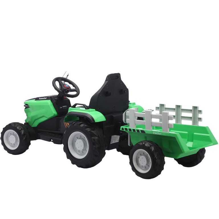 Traktor sa prikolicom i daljinskim 12V za decu Zeleni