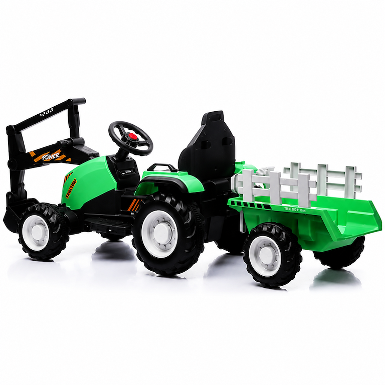 Traktor sa prikolicom i kašikom 12v za decu Zeleni