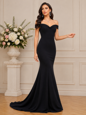 Duga crna haljina sirena kroja 247bk