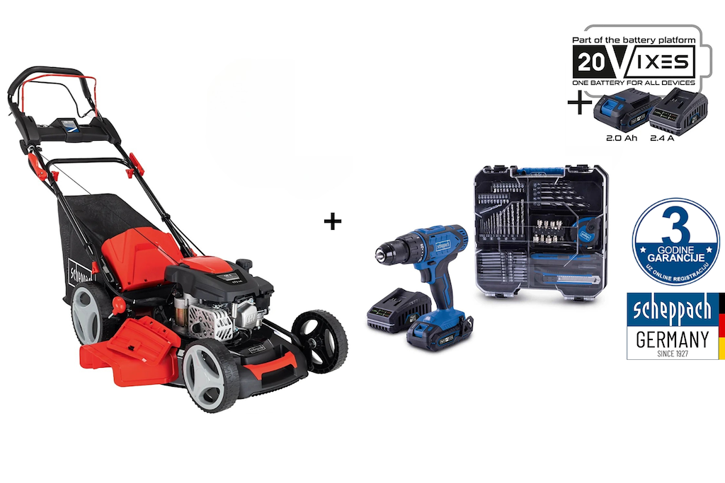 Scheppach motorna kosačica kosilica MS173-51E 4.1 KS + POKLON aku bušilica odvijač sa 74 komada pribora IXES C-DTB74/1-X –Set