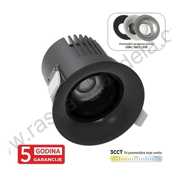 LED rozetna set 12W 3CCT crna/mat hrom/bela M206179