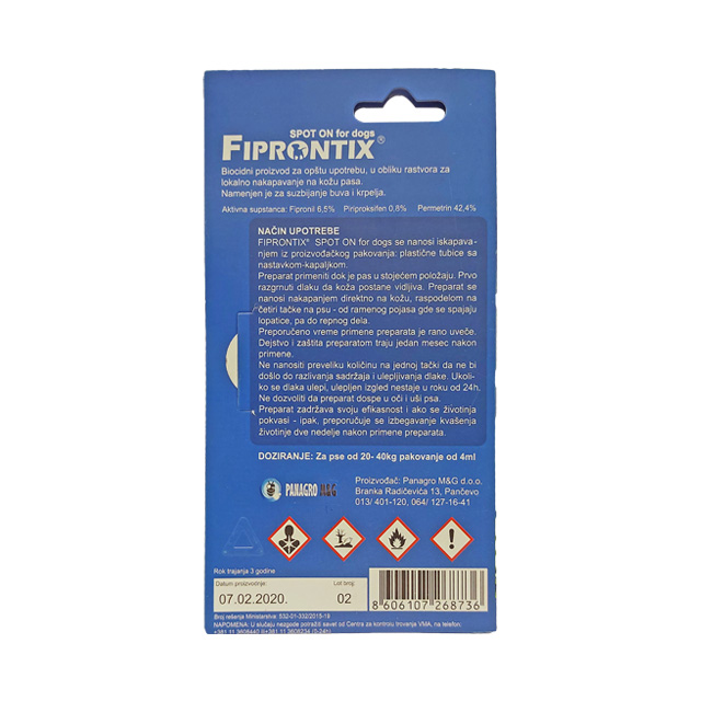 FIPRONTIX 4ML BLISTER PROTIV BUVA,KRPELJA ZA PSA 20-40KG