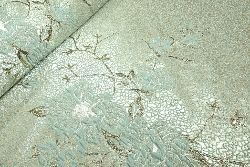 BROKAT SELECTION MINT ZELENI PM068 – 58 EKSKLUZIVNI METALIZIRANI MATERIJAL TIRKIZNIM SA FLORALNIM DEZENOM (150CM)