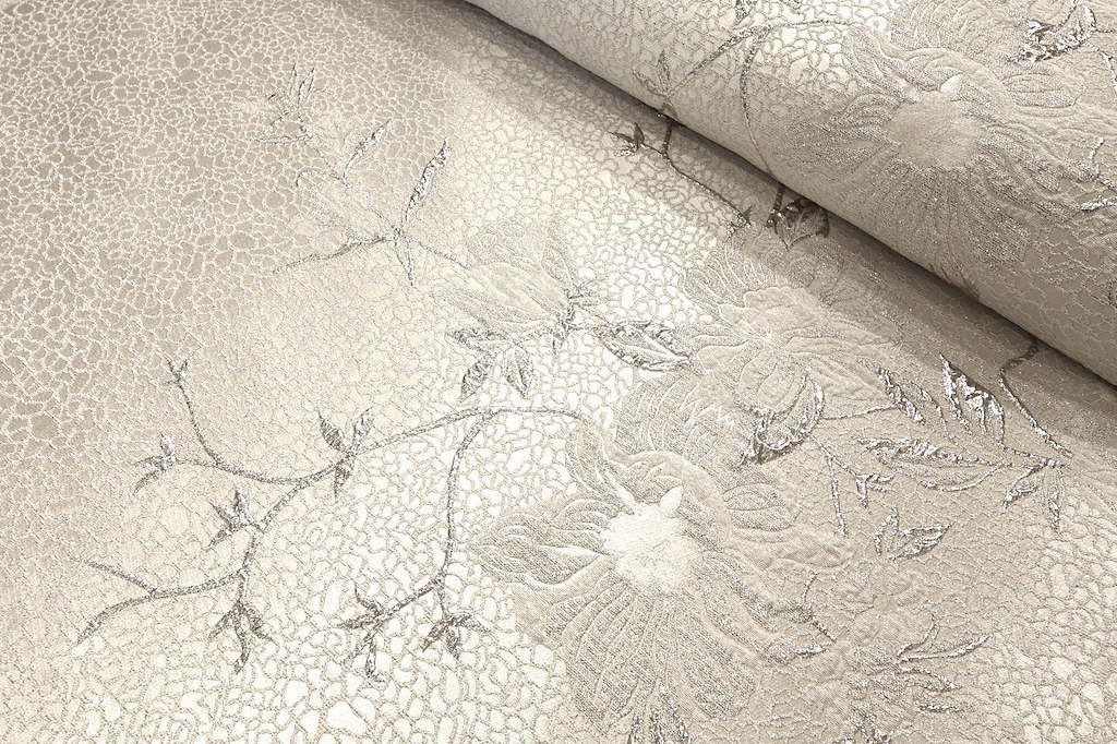 BROKAT SELECTION SREBRNI PM068 – 57 EKSKLUZIVNI METALIZIRANI MATERIJAL SA FLORALNIM DEZENOM (150CM)