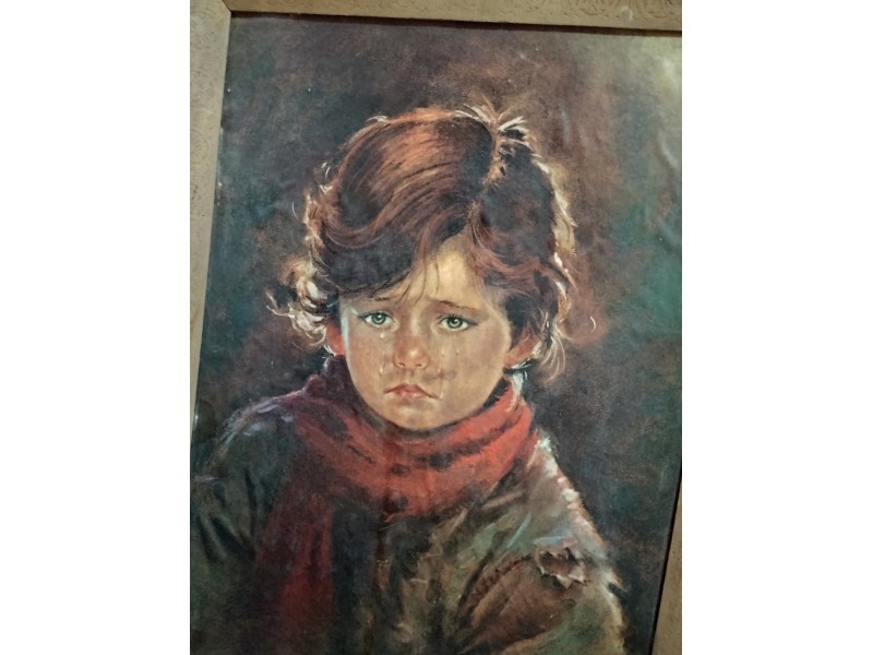 Uplakani Dečak sa Šalom` Drveni Ram (Duborez)
