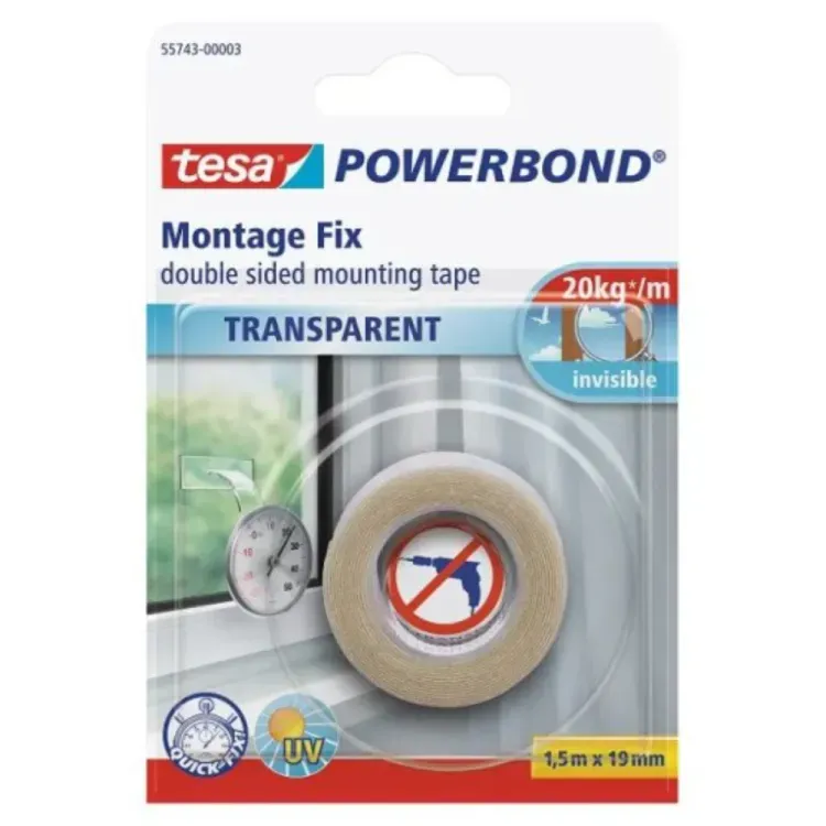 TESA Powerbond Prozirna obostrana montažna traka 1.5m 19mm