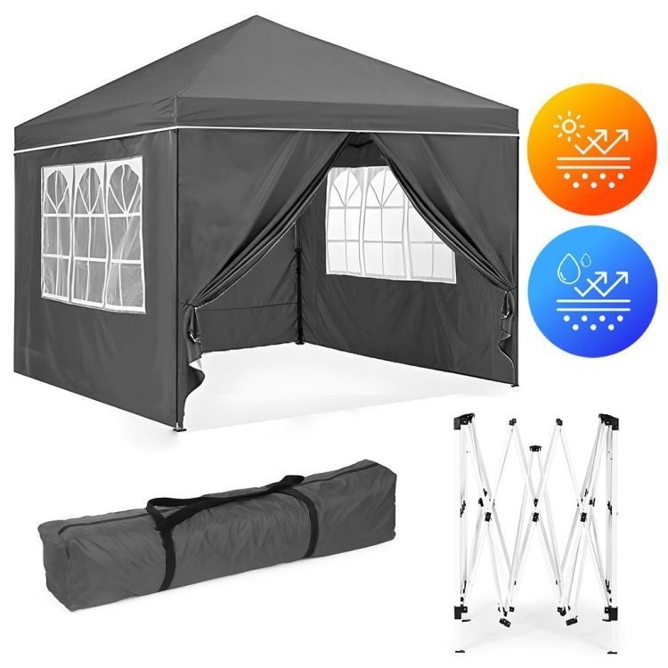 MULTIGARDEN Baštenski šator/paviljon 3×3 m, automatski rasklopiv, sa 4 bočne stranice crni – PAW-3X3-A-4W-GYID: EK000865554