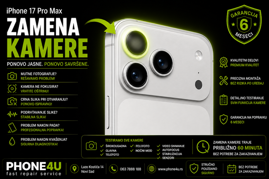 Zamena kamere iPhone 17 Pro Max | Phone4U Novi Sad