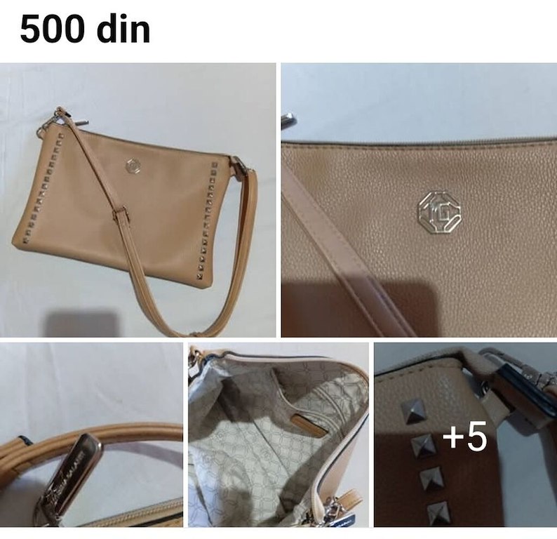 Torbice – 500 din 1) Bež torbica preko ramena - Materijal: veštačka