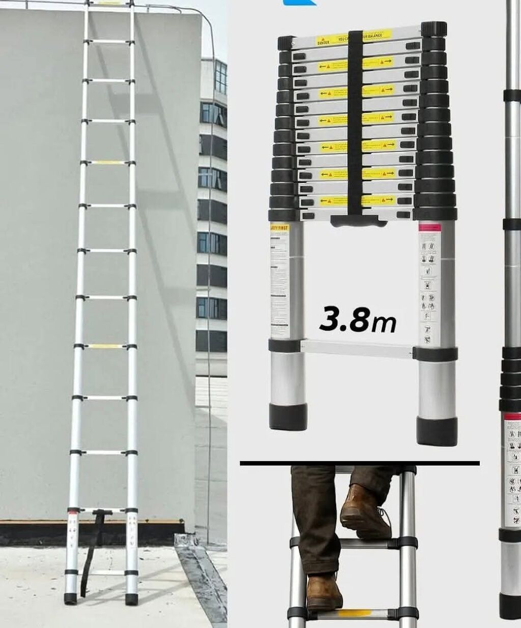 Teleskopske merdevine 3,8 m - Maksimalna dužina: 3,8 m, podesiva po