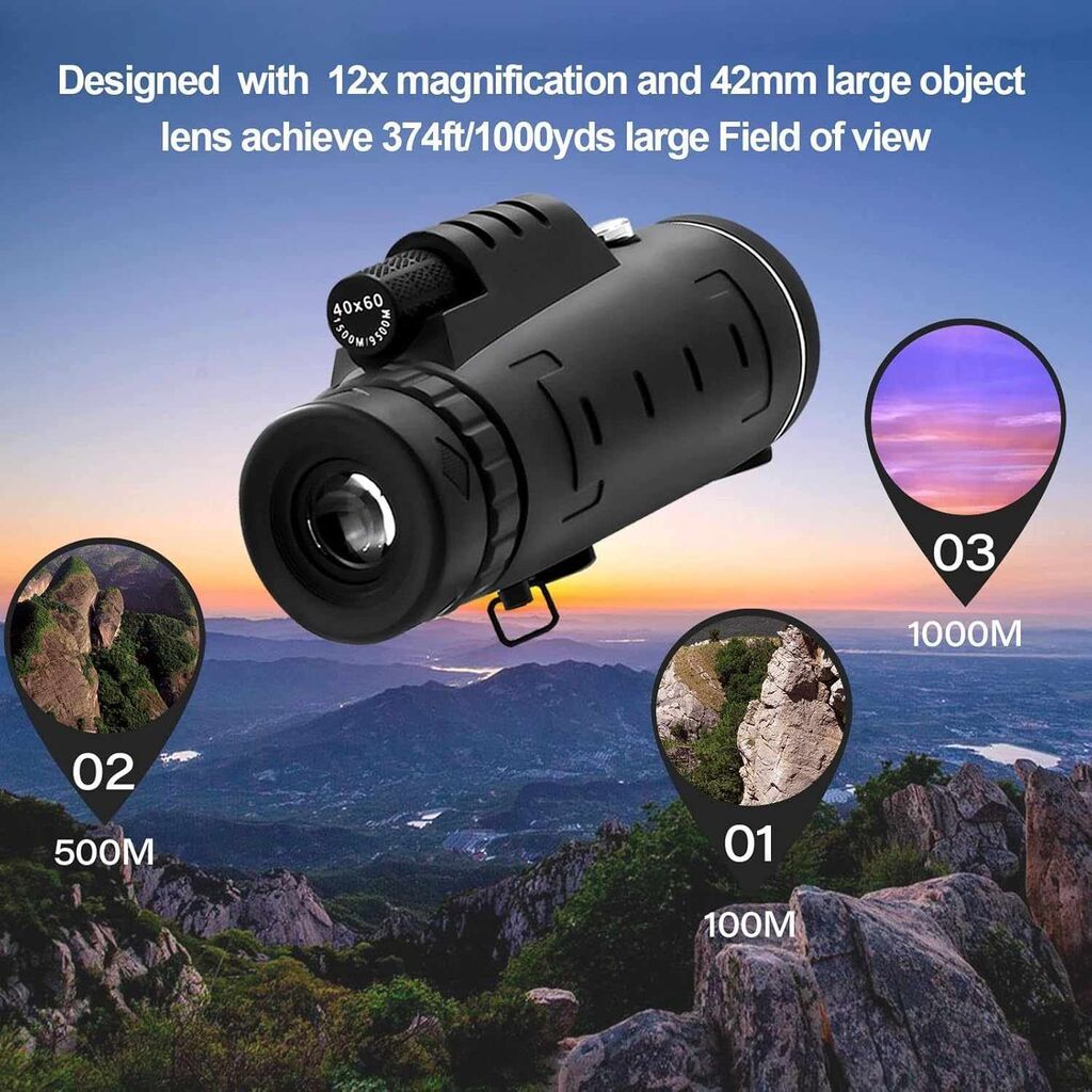 Monokular Teleskop za snimanje mobilnim 40×60 1500m/9500m Vodootporan