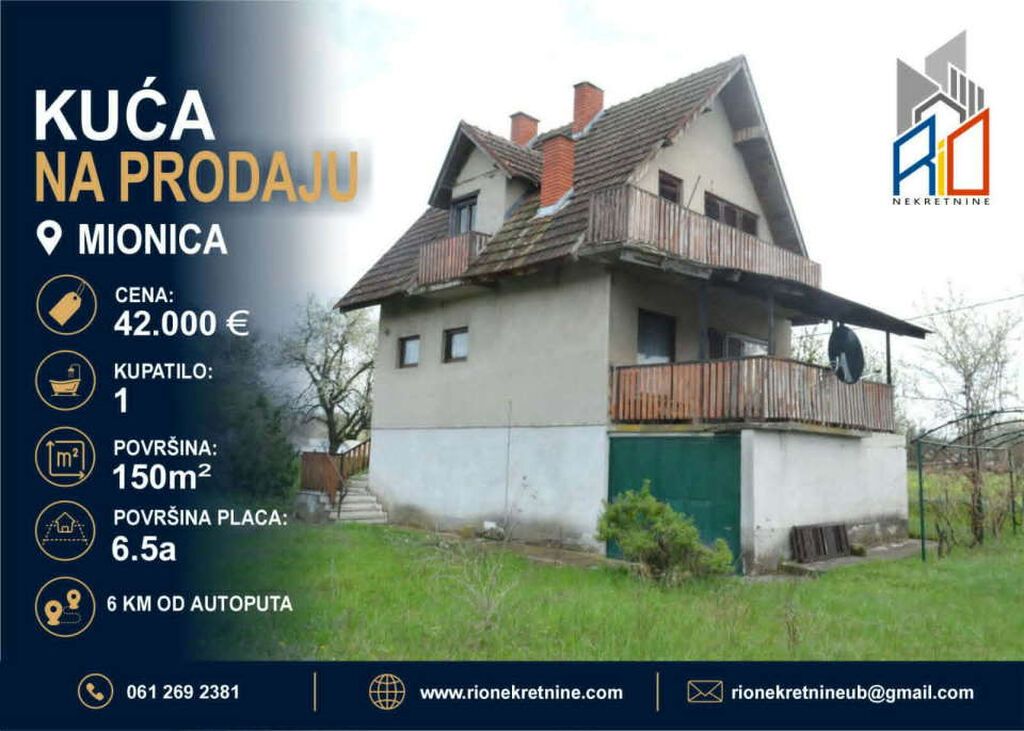 Na prodaju useljiva kuća na 1km od centra Mionice Površina kuće 150m2