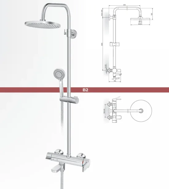 ROSAN B/2 BATERIJA ZA TUŠ KADU SA USPONSKIM TUŠEM D.220MM I IZLIVOM