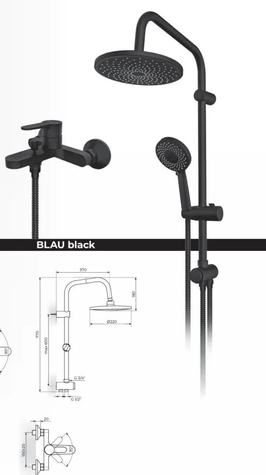 ROSAN BLAU BLACK BATERIJA ZA KADU SA USPONSKIM TUŠEM, RUČNIM TUŠEM