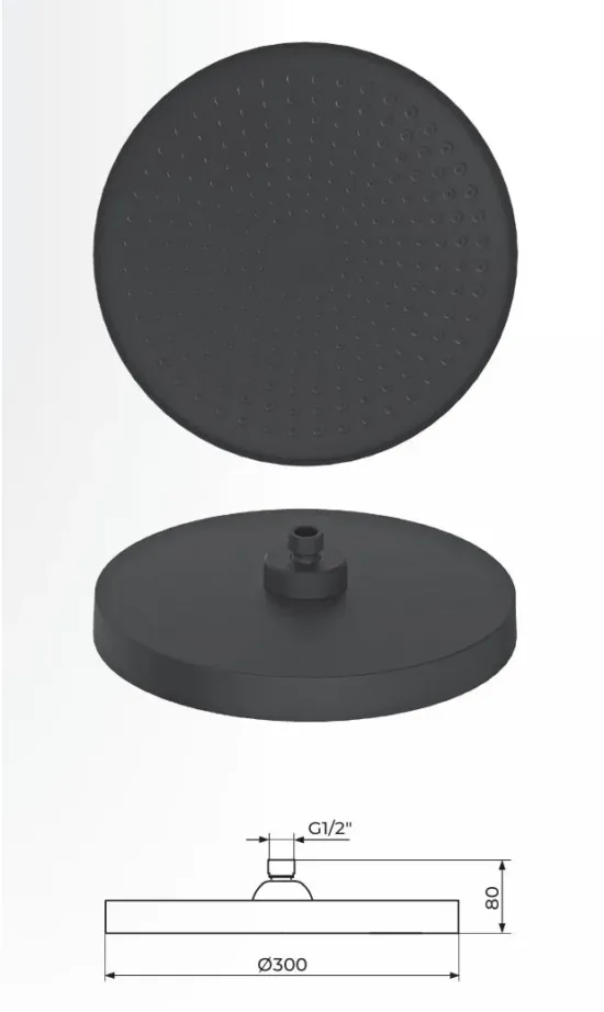 TUŠ RUŽA 1/2- GEE BLACK – D.300MM 6LIT/MIN