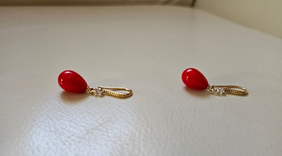 Red pearl crystal & drop dangle minđuše, novo