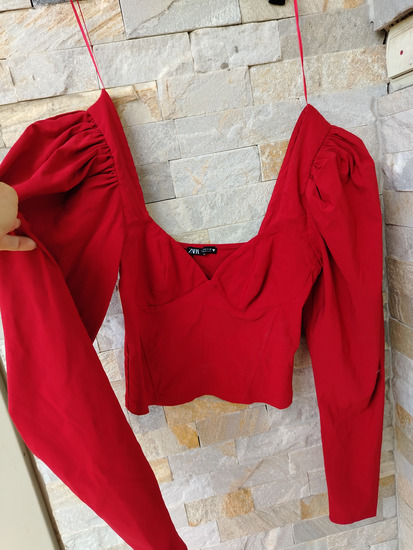 ZARA crveni korset top puf rukavi M