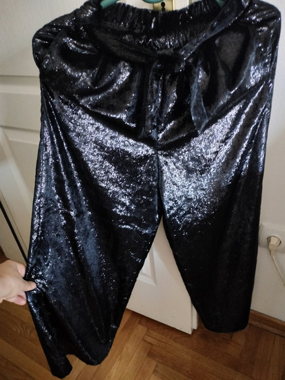 Wide leg svetlucavo crne pantalone za devojcice